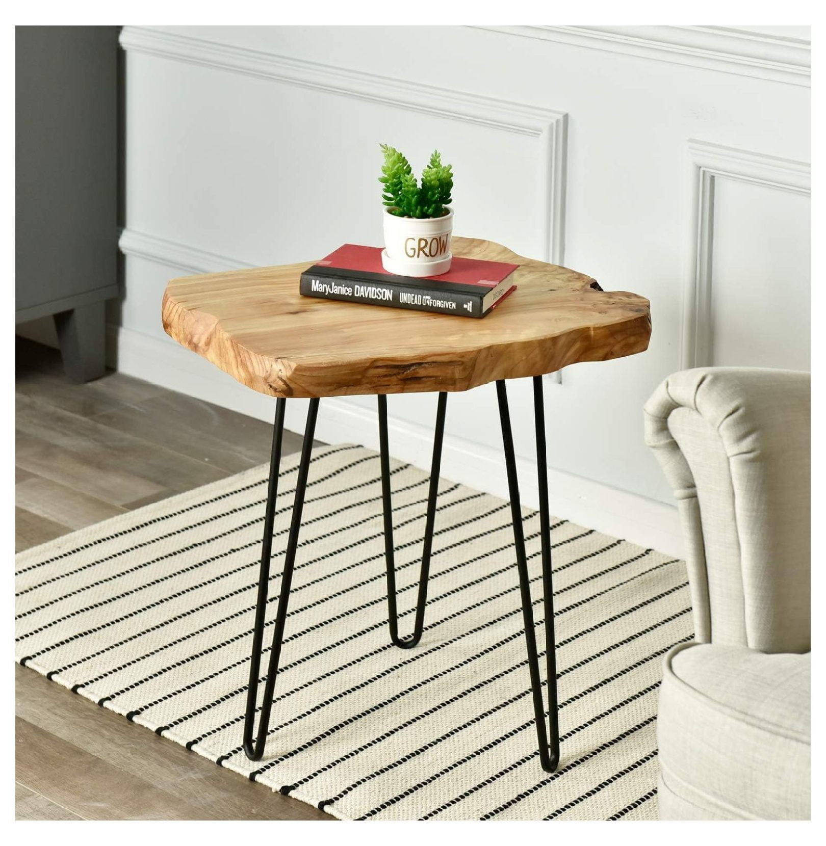 Killeryuki Live Edge Side Table with Hairpin Legs, Natural Edge Side ...