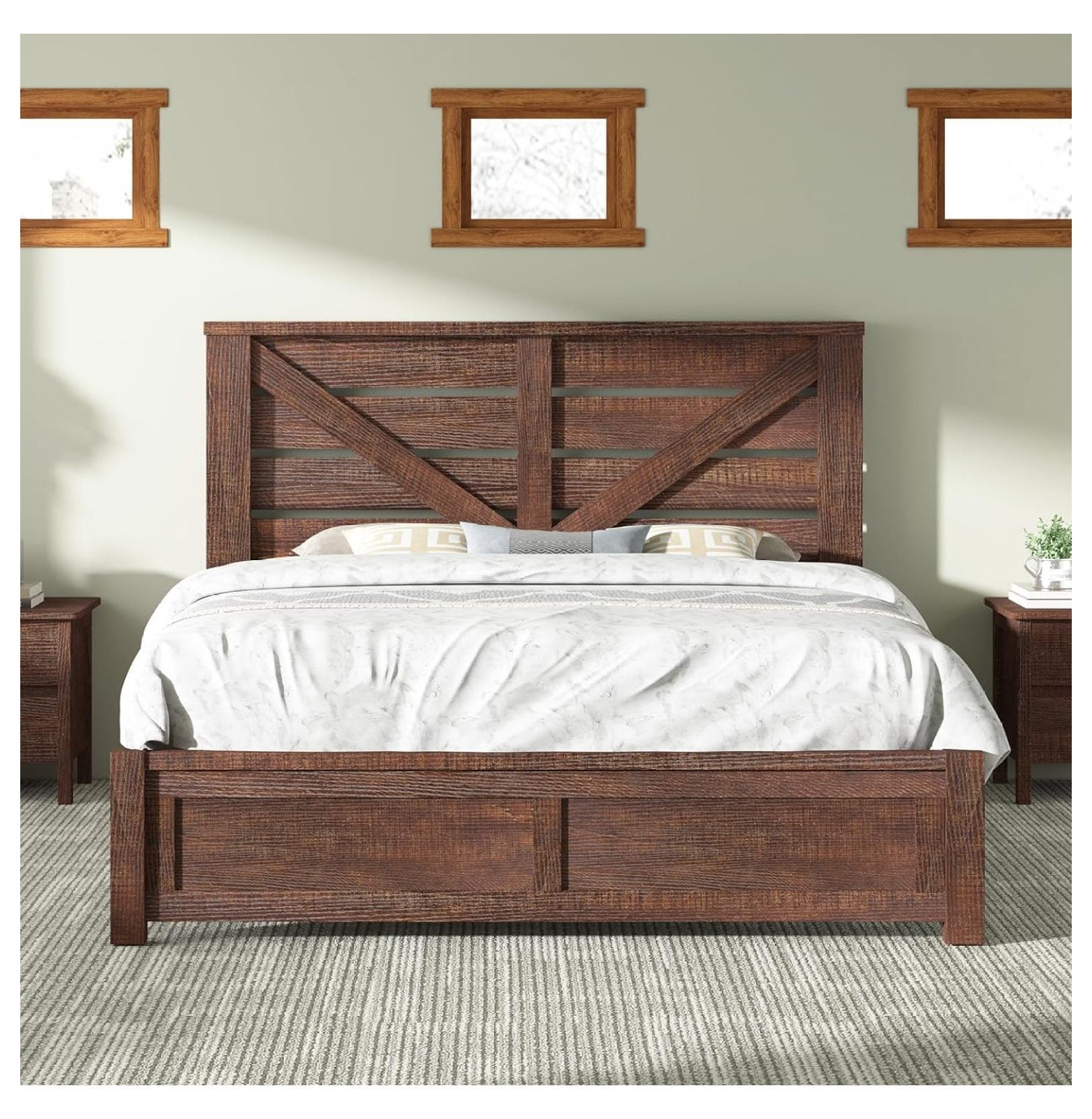 Killeryuki Queen Size Farmhouse Bed Frame with 49.2" Barn Door ...