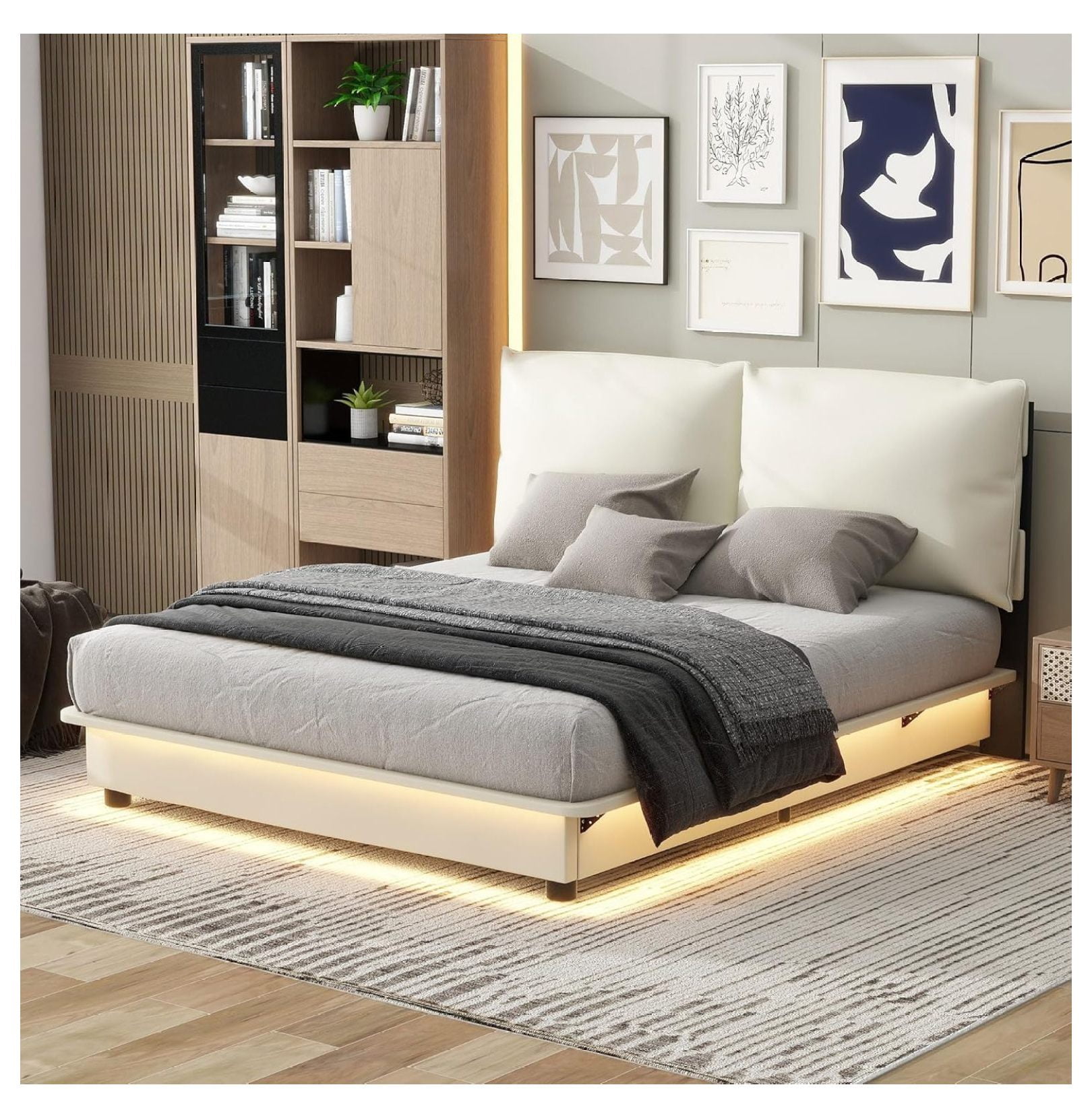 Killeryuki Queen Size Upholstered Platform Bed with Sensor Light and ...