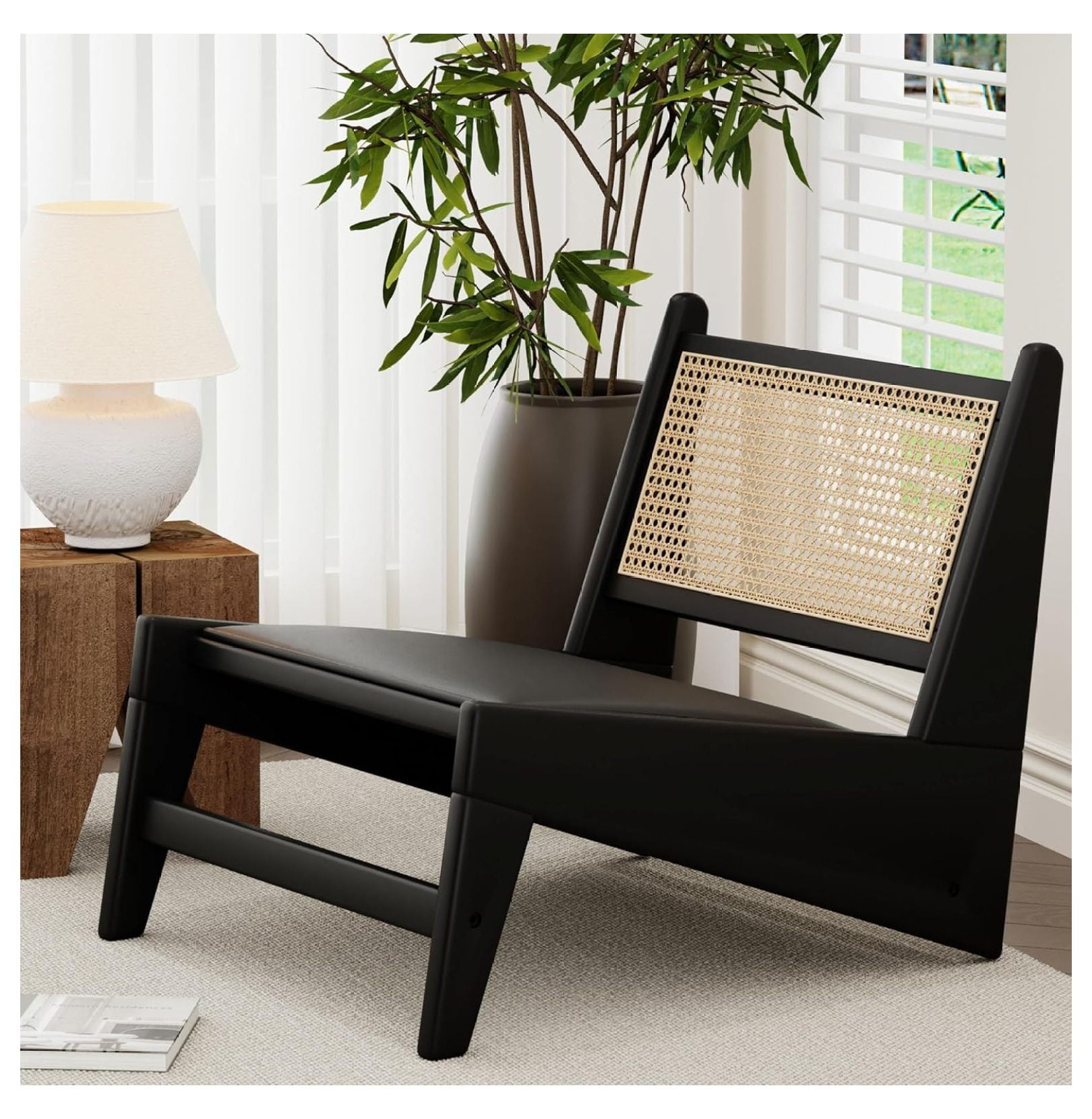 Killeryuki Rattan Chair Century Modern Accent Chair Armless Reading ...