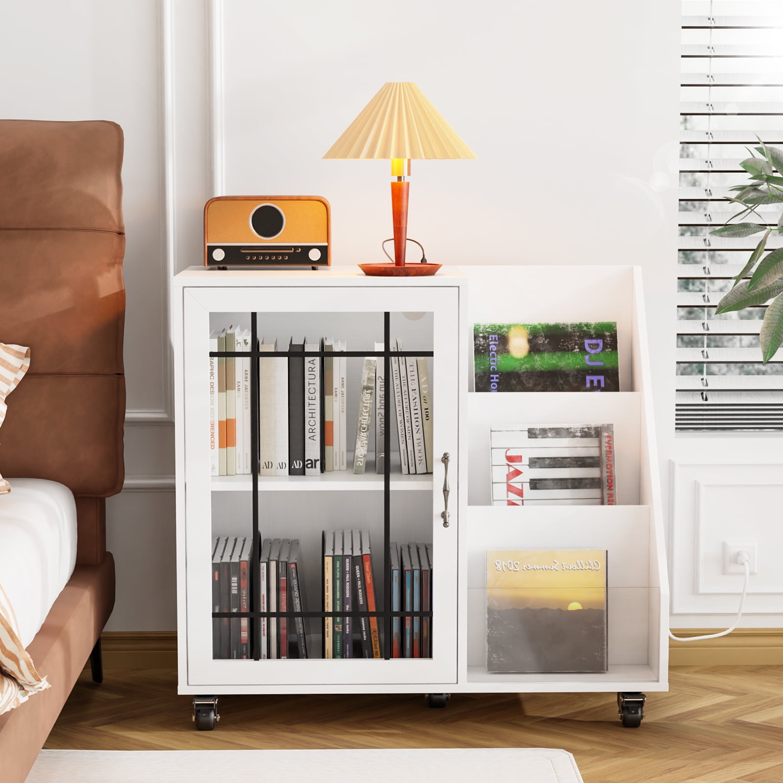 Killeryuki Record Player Stand with Glass Door with Power Outlet & LED ...