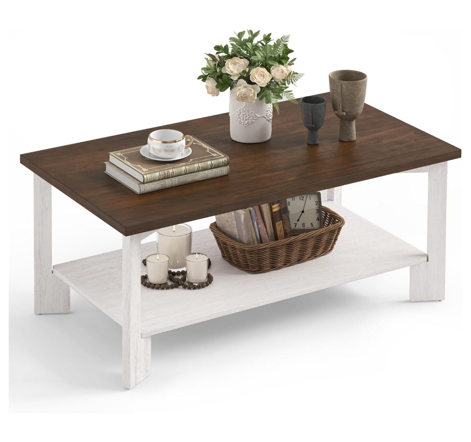 Killeryuki Rectangle Coffee Table, 39" Rectangle Farmhouse Coffee Table ...