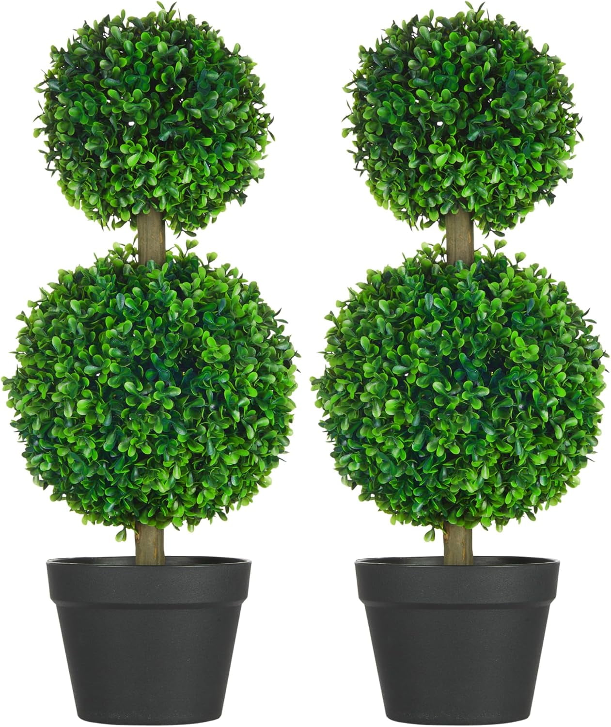 Killeryuki Set of 2 23.5" Artificial Ball Boxwood Topiary Trees with Pot, Indoor Outdoor Fake ...