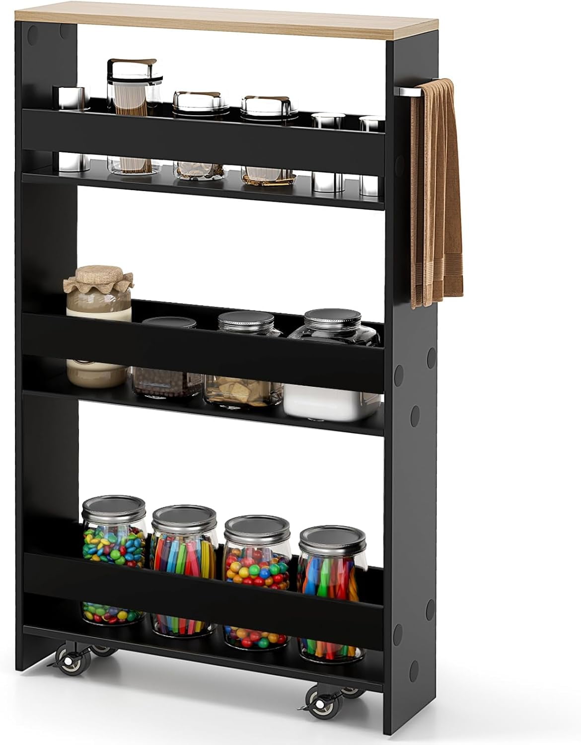 Killeryuki Slim Rolling Storage Cart, 4 Tier Narrow Kitchen Cart with ...