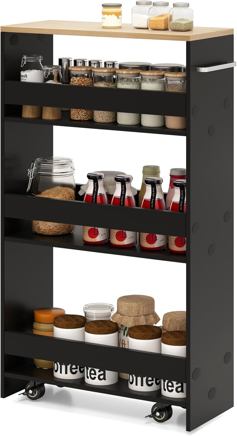 Killeryuki Slim Rolling Storage Cart, 4 Tier Narrow Kitchen Cart with ...