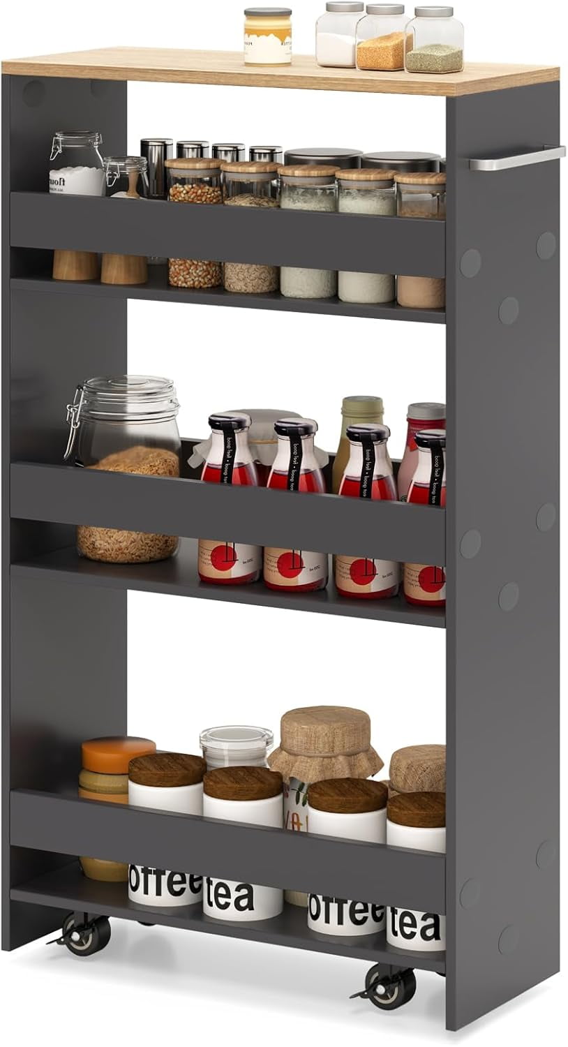 Killeryuki Slim Rolling Storage Cart, 4 Tier Narrow Kitchen Cart with ...