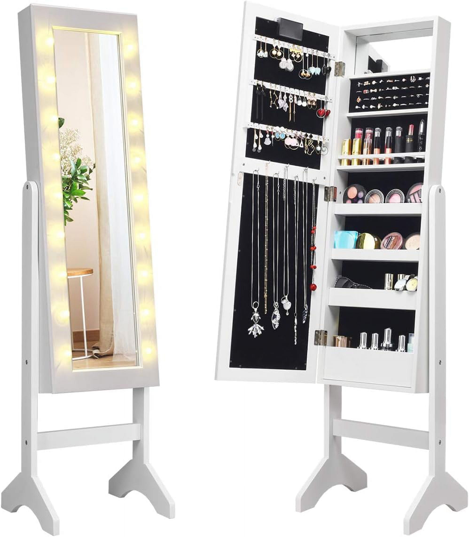 Killeryuki Standing Jewelry Armoire with 18 LED Lights Around the Door ...