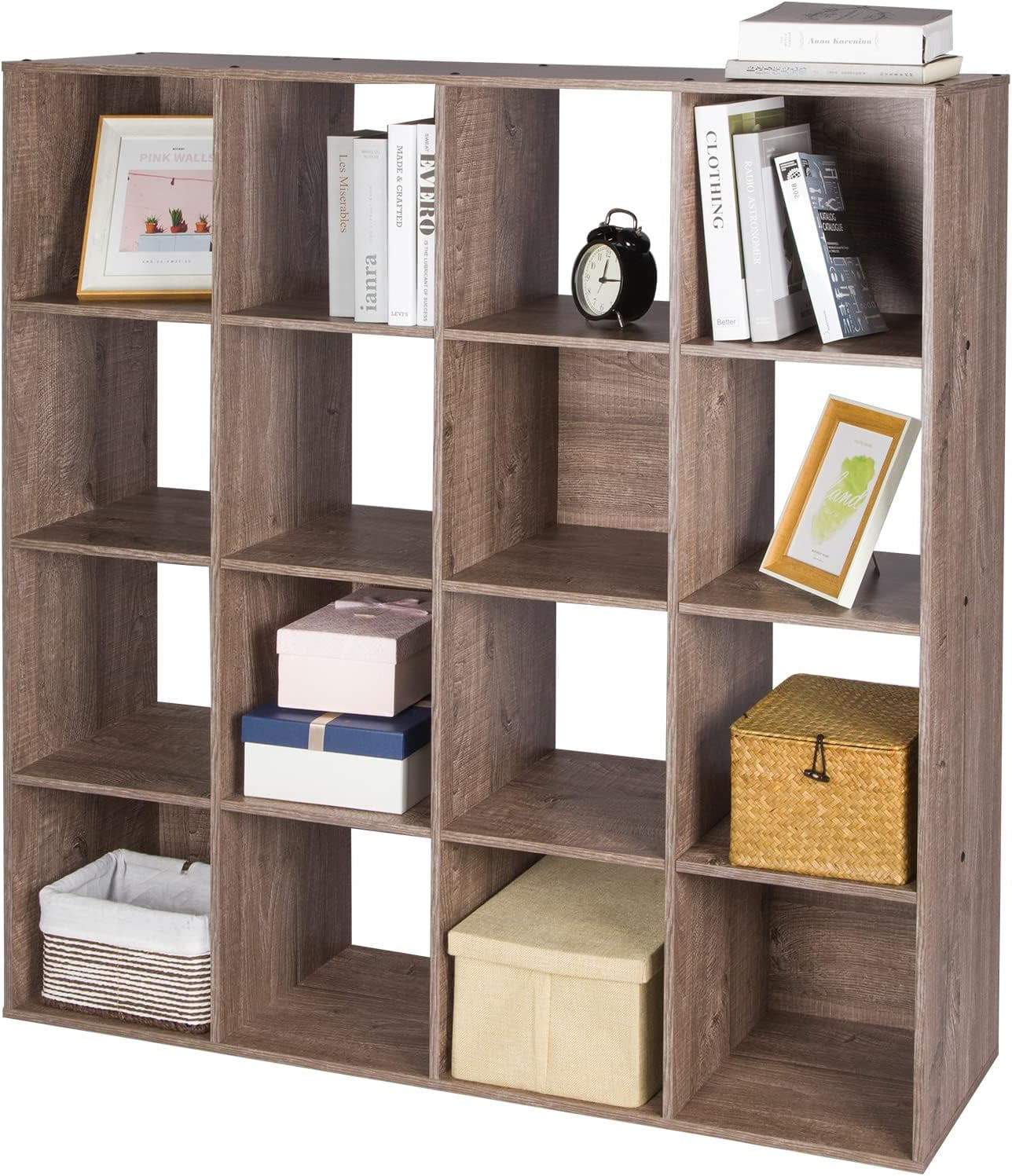 Killeryuki US 16 Cube Wooden Storage Organizer Bookcase, Espresso Bookshelf System Display ...