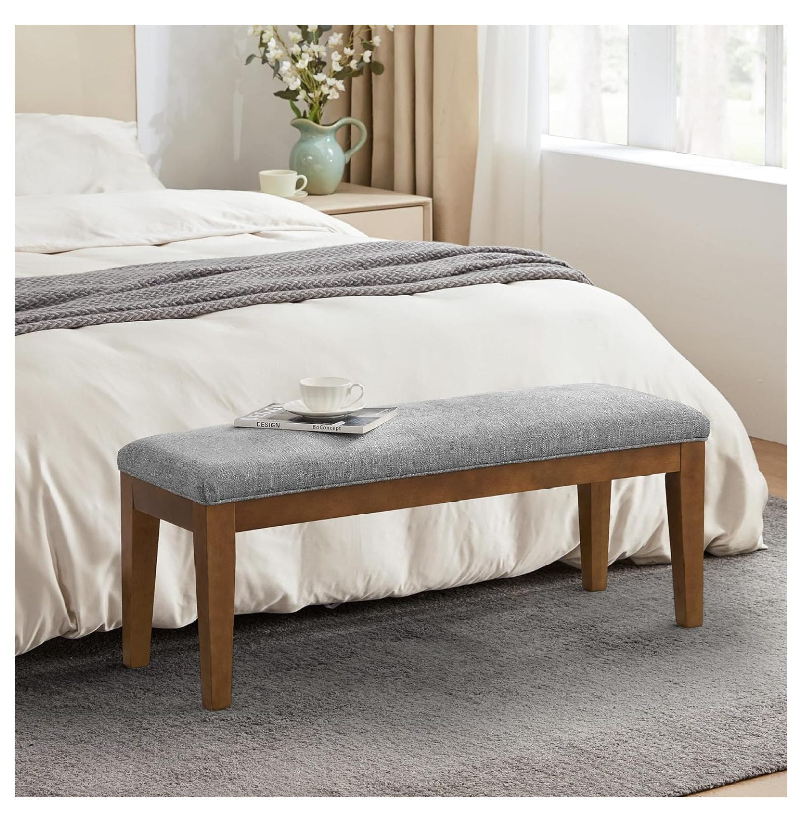 Killeryuki Upholstered Entryway Bench, Bedroom Bench with Solid Wooden ...