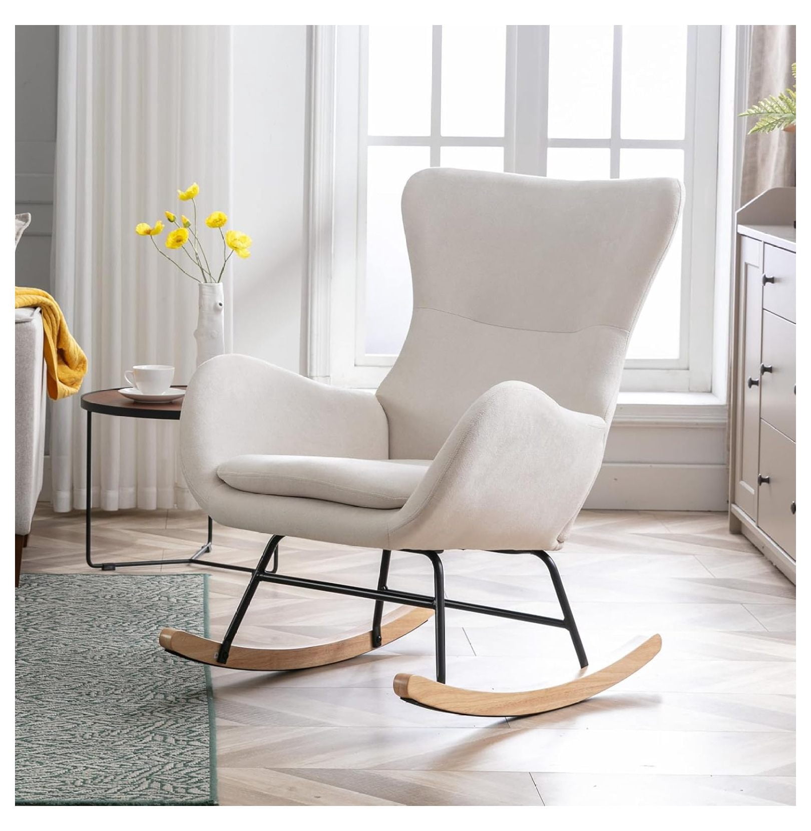 Killeryuki Upholstered Rocking Chair, Modern Linen Fabric Living Room ...