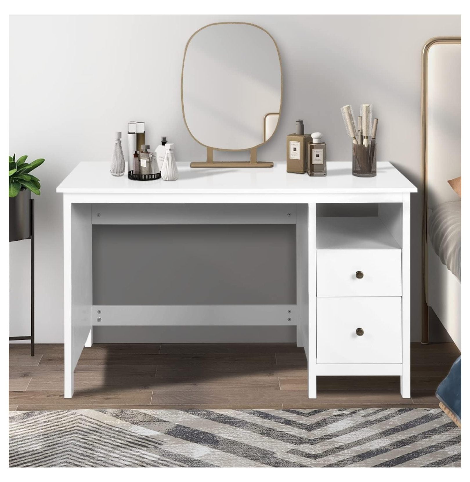 Killeryuki White Writing Desk with Drawers - 47” Modern Home Office ...