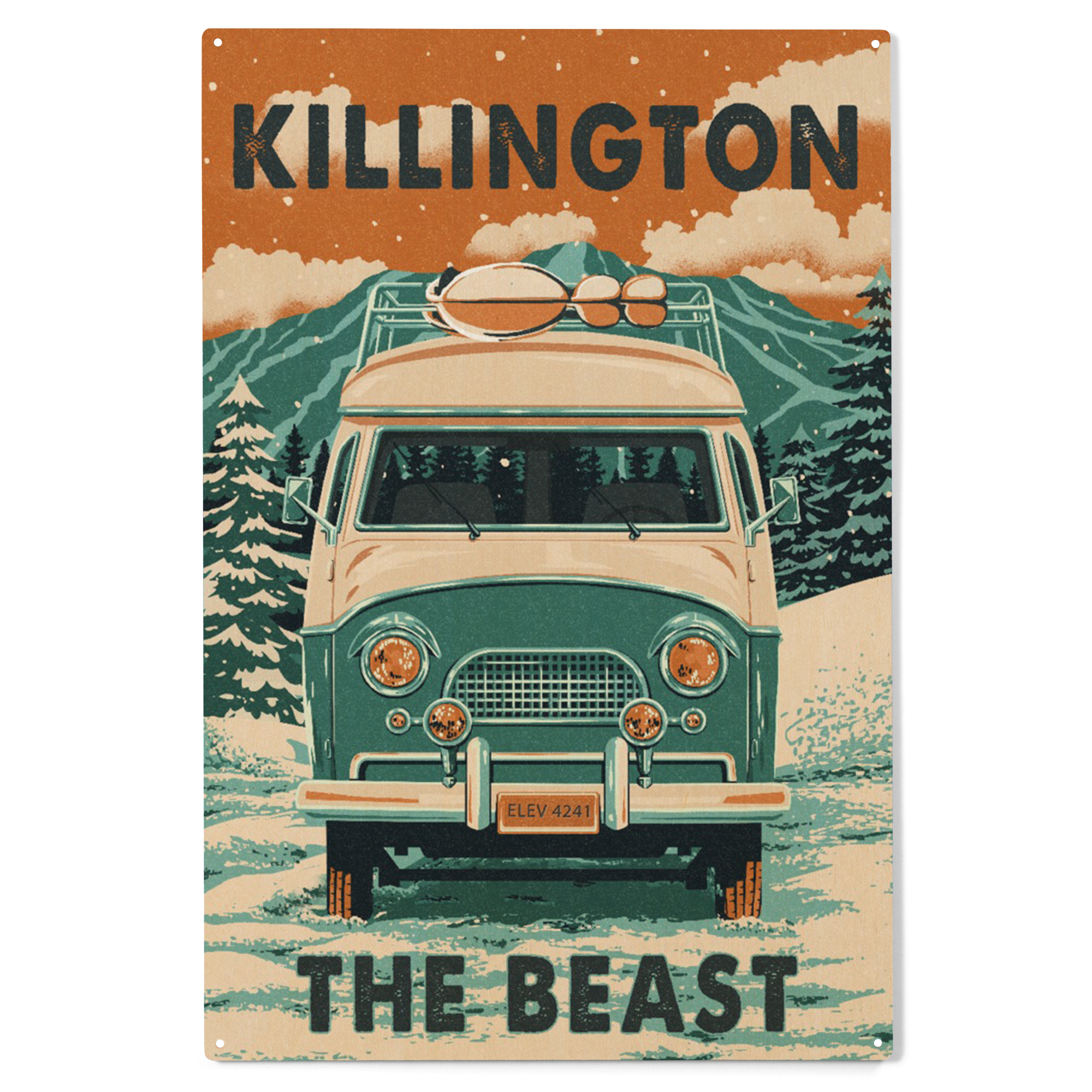 Killington, Vermont, The Beast, Letterpress, Camper Van Birch Wood Wall ...
