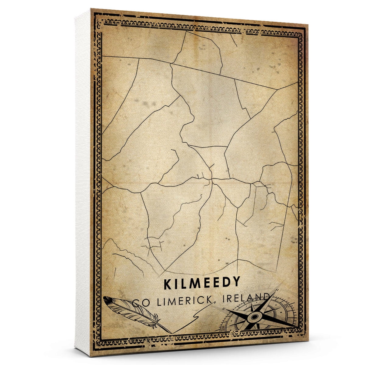 Kilmeedy Vintage Map Prints Canvas, Ireland Map Art Canvas, Canvas ...