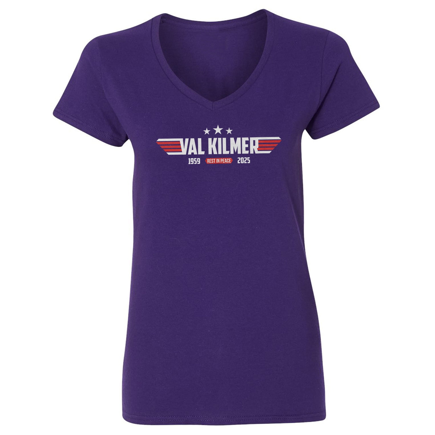 Kilmer Top Actor Tribute Design - RIP Val 1959-2025 Ladies' V-Neck Tshirt (Purple, Medium ...