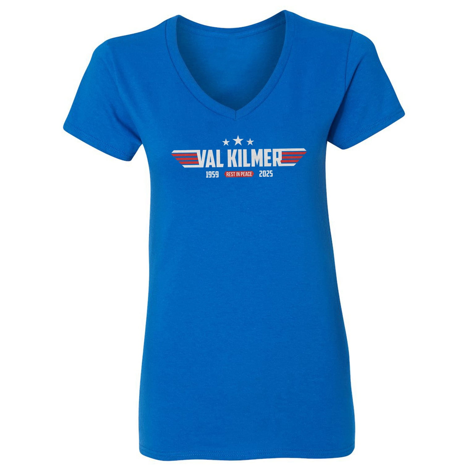 Kilmer Top Actor Tribute Design - RIP Val 1959-2025 Ladies' V-Neck Tshirt (Royal, Small ...