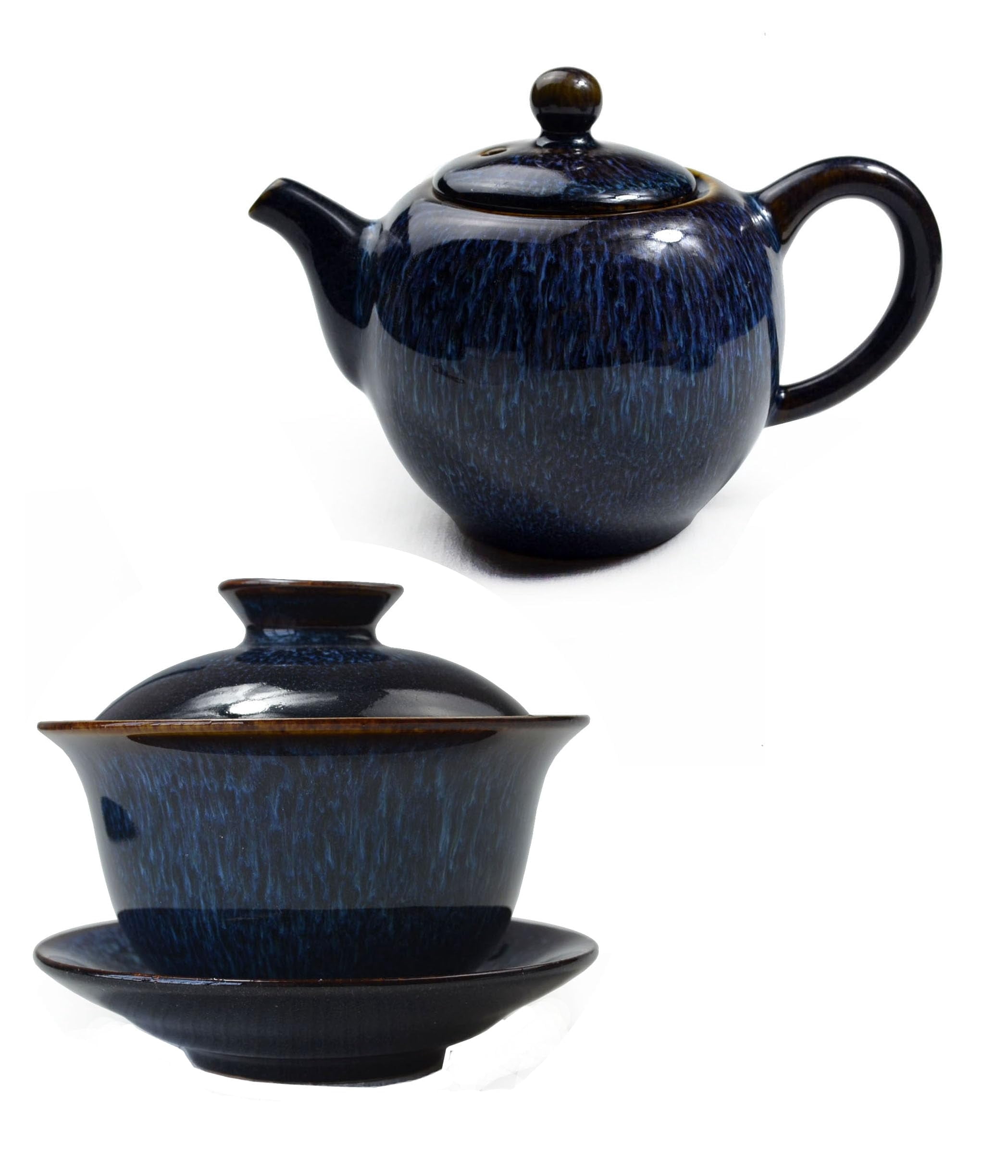 Kiln Change Glaze 200ml Gaiwan and 10oz Teapot Blue Starry Night Glaze ...