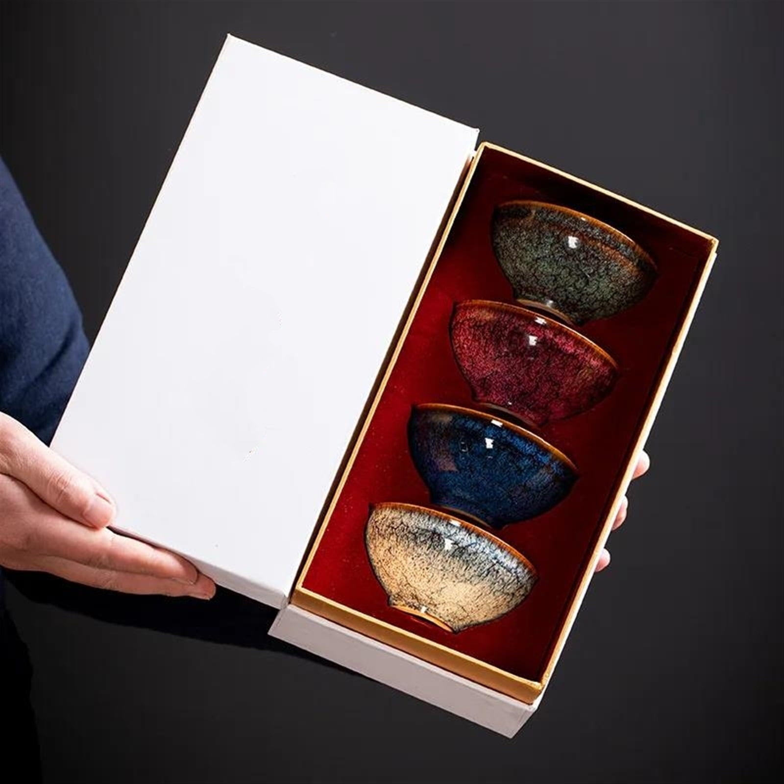 Kiln Change Tea Cup Four Seasons Master Tea Bowl Gift Box Teacup Kung Fu Set Household Ceramic ...