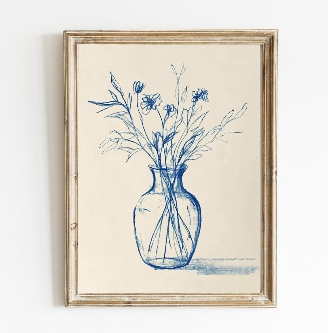 Kiloa Blue Floral Sketch Poster Botanical Still Life Wall Art, 16x24 ...