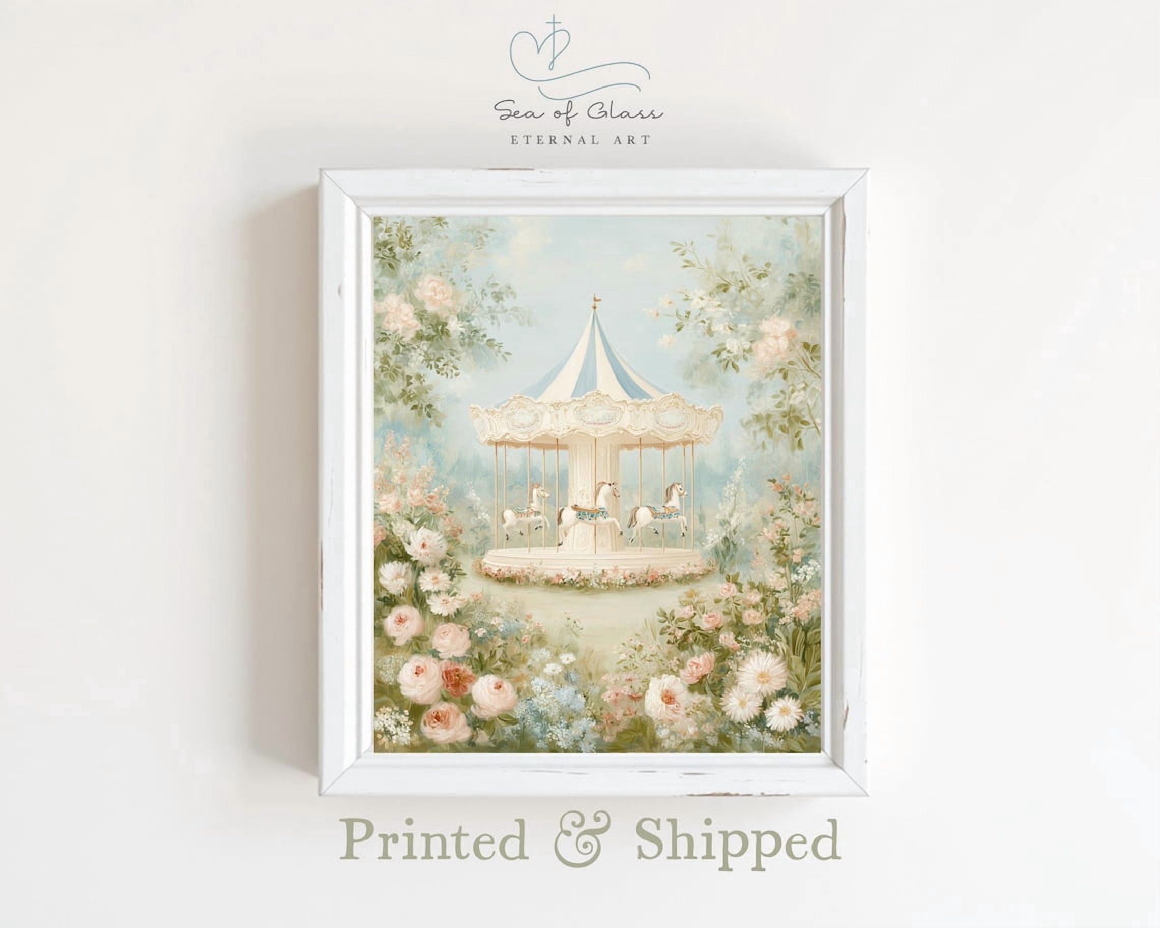Kiloa Carousel Horse Vintage Shabby Chic Nursery Wall Art Poster, 8x12 ...