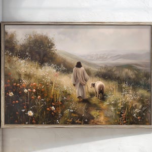 Kiloa Christian landscape poster Rustic wall art Jesus Leaves the 99 ...