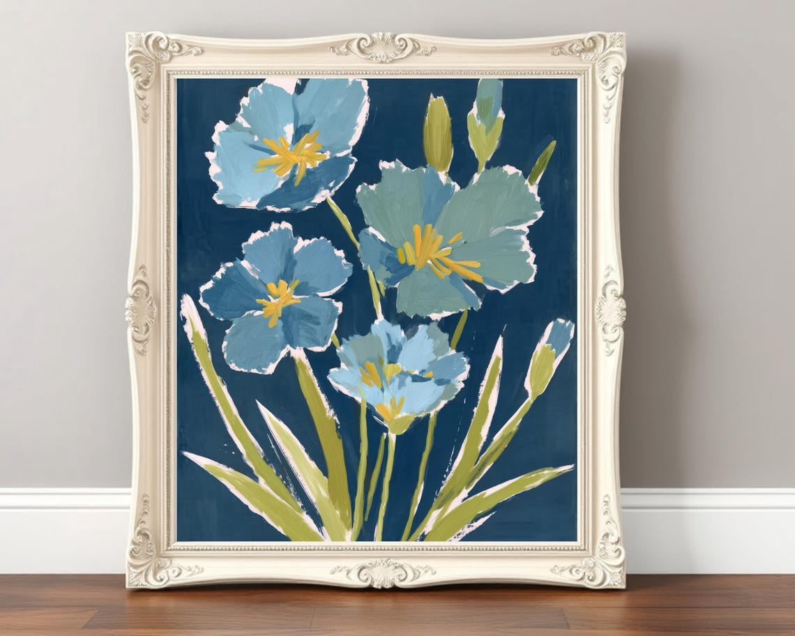 Kiloa Coastal Blue Wildflower Preppy Cottagecore Wall Art Poster, 16x24 ...