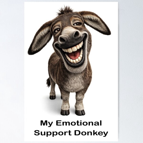Kiloa Emotional Support Donkey Illustration Poster, 8x12 UNFRAMED ...