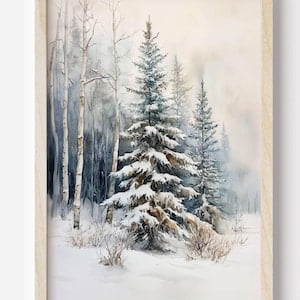 Kiloa Festive Wallarts, Winter Tree Print, Snow Covered Trees, Pine ...