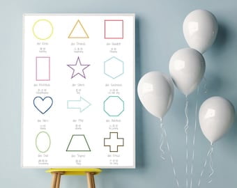 Kiloa German Chinese Bilingual Shapes Educational Wall Art Poster ...