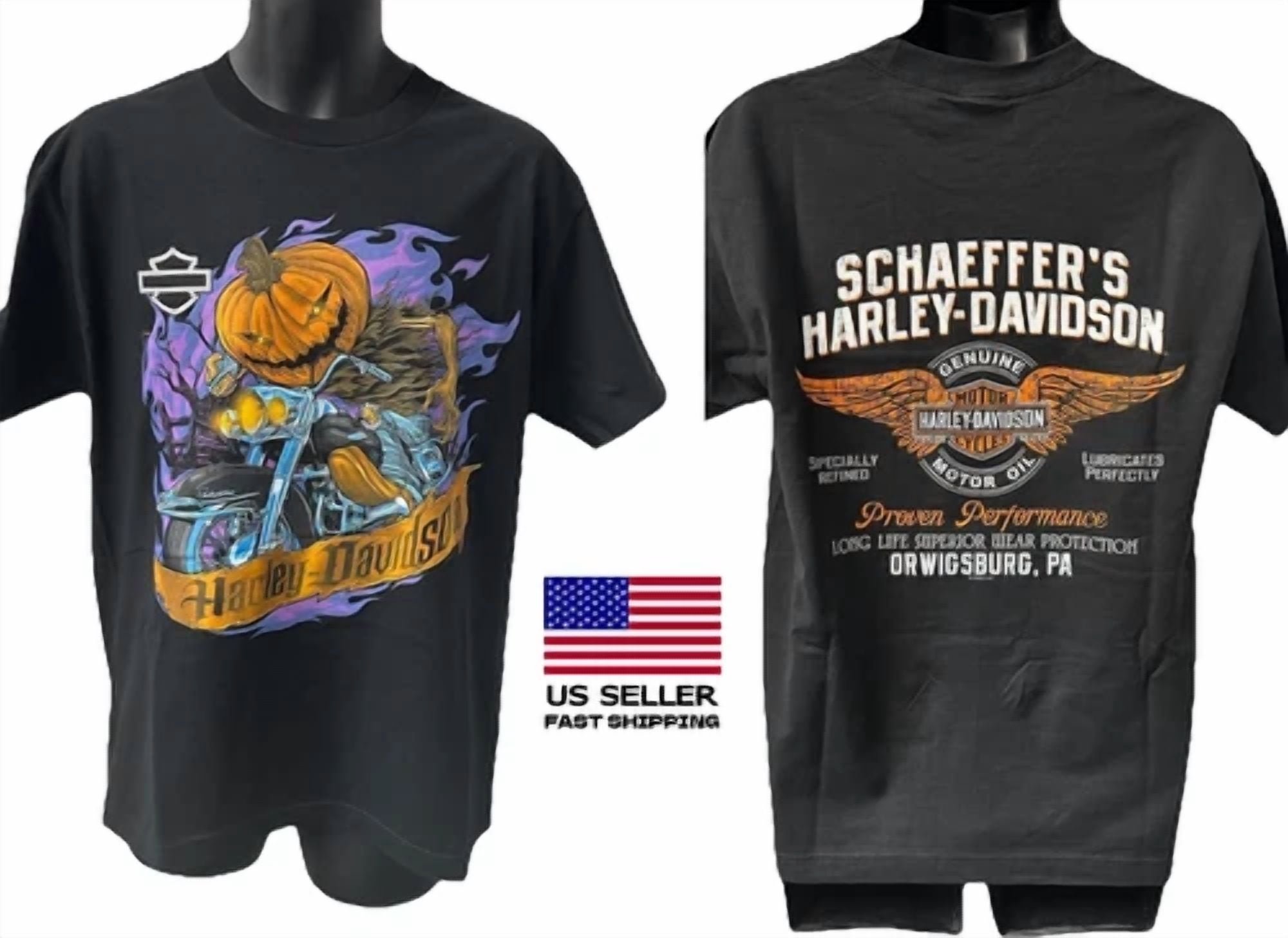 Kiloa Halloween Harl*y Davidson Men's Pumpkin Ride Short Sleeve T-Shirt ...