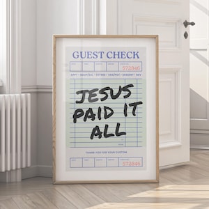 Kiloa Jesus Paid It All Print - Christian Wall Art, Retro Guest Check ...