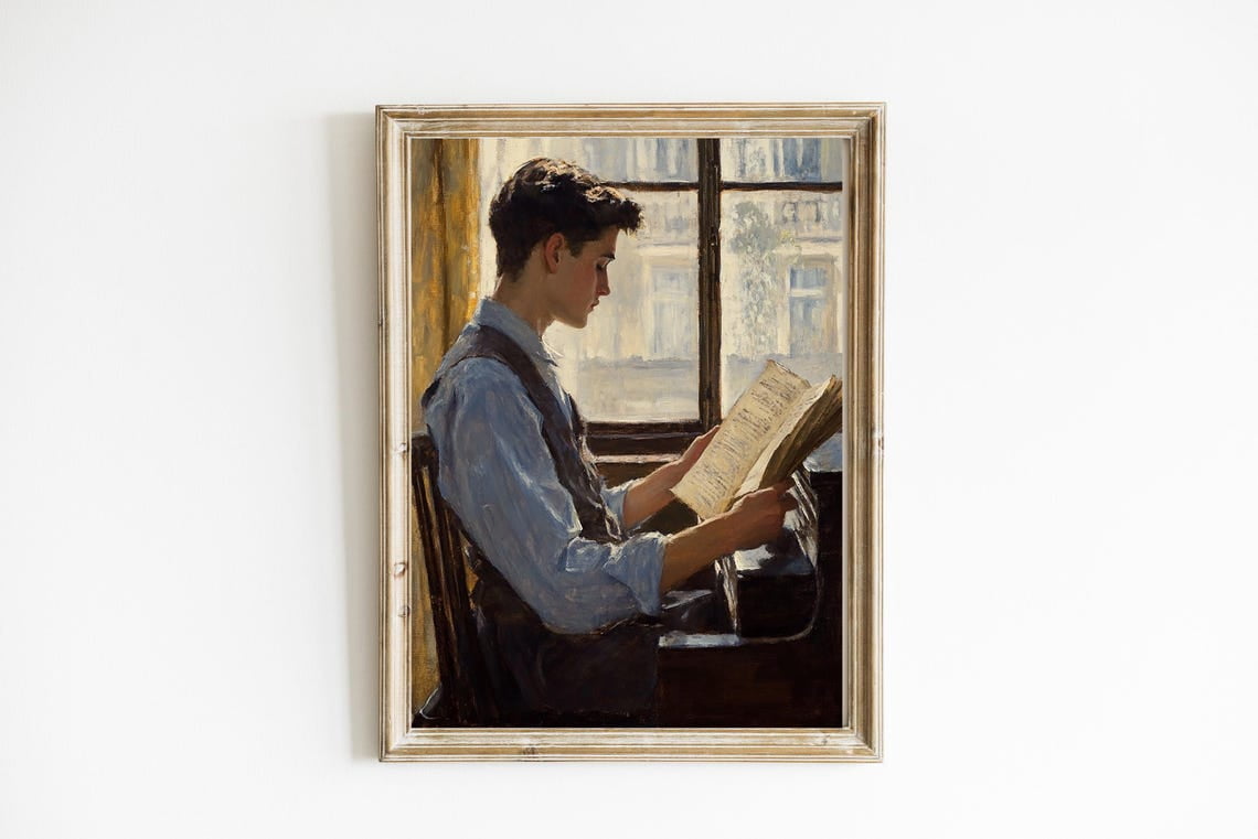 Kiloa Man Reading Portrait Poster Antique Farmhouse Wall Art, 24x36 ...