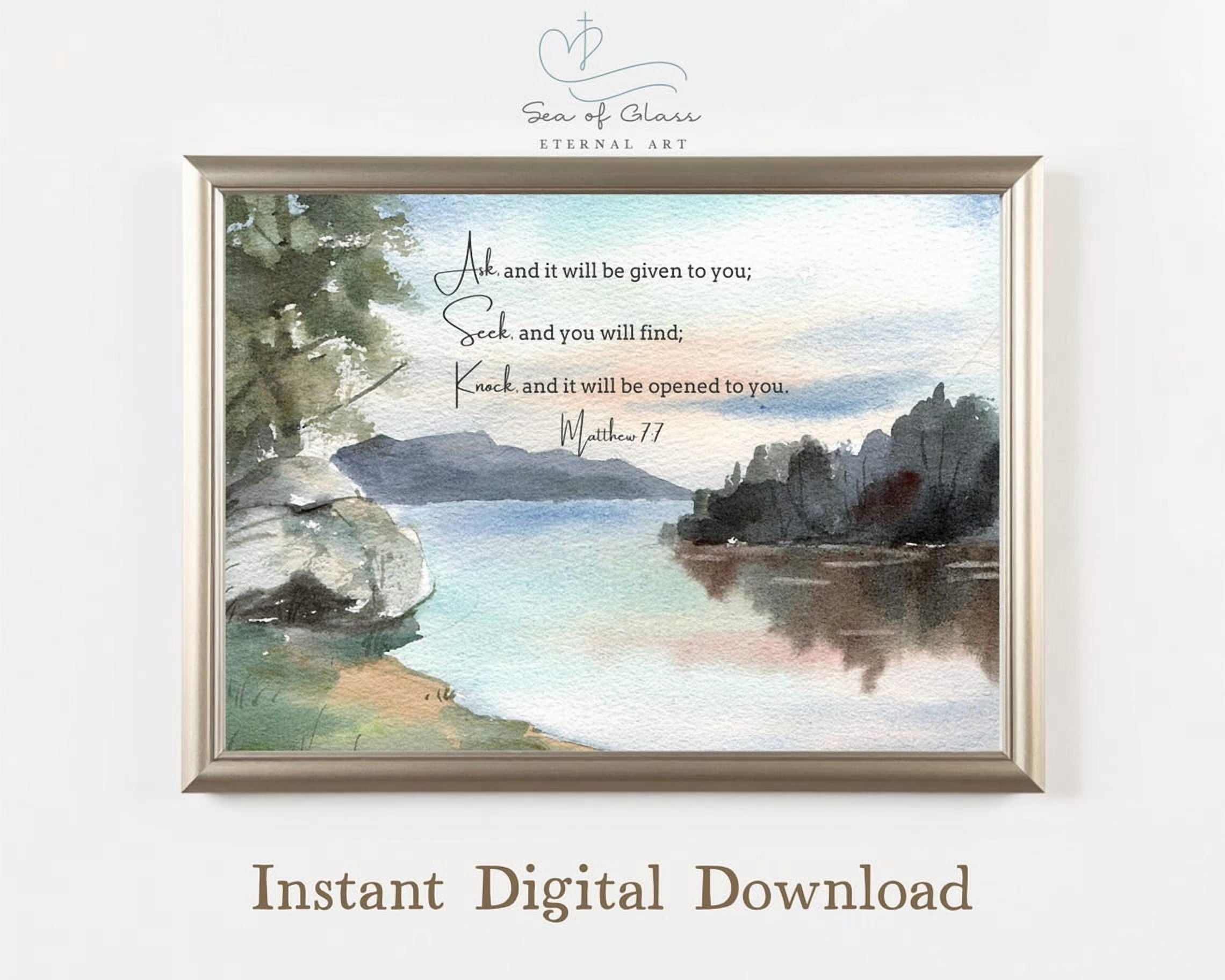 Kiloa Matthew 7:7 Mountain Lake Scripture Wall Art Poster, 24x36 ...