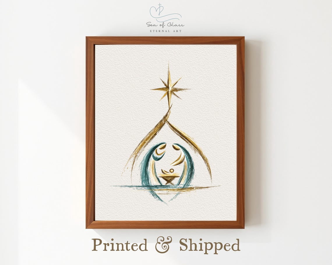 Kiloa Minimalist Nativity Scene Green And Gold Wall Art Poster, 16x24 ...