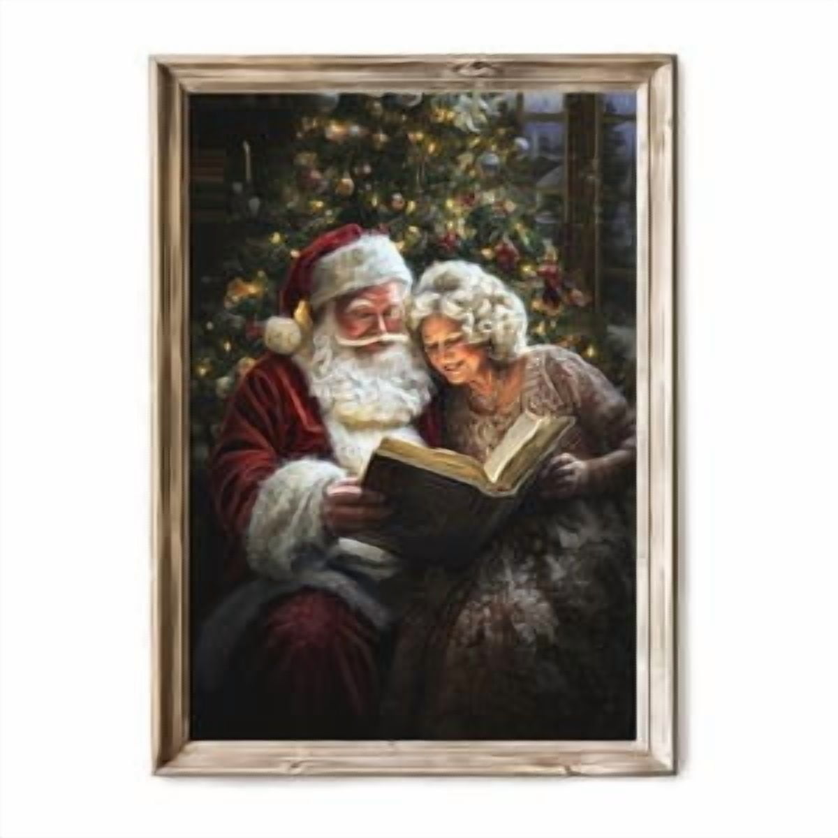 Kiloa Mr. and Mrs. Claus Reading Wall Art, Vintage Festive Print, Cozy ...