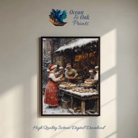 Kiloa Mrs. Claus Gingerbread Print - Vintage Festive Cottage Scene ...