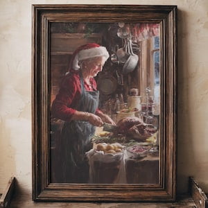 Kiloa Mrs Claus Kitchen Print: Festive wall art, Festive Chef Wall Art ...