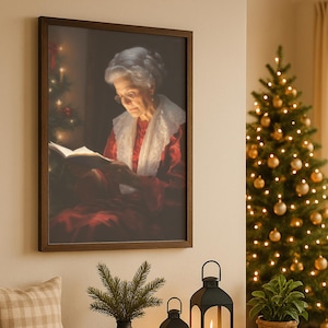 Kiloa Mrs Claus Reading Book, Festive Winter Art Academia Santa Festive ...