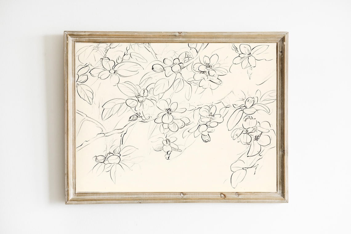 Kiloa Neutral Botanical Sketch Vintage Floral Poster s Farmhouse Decor ...