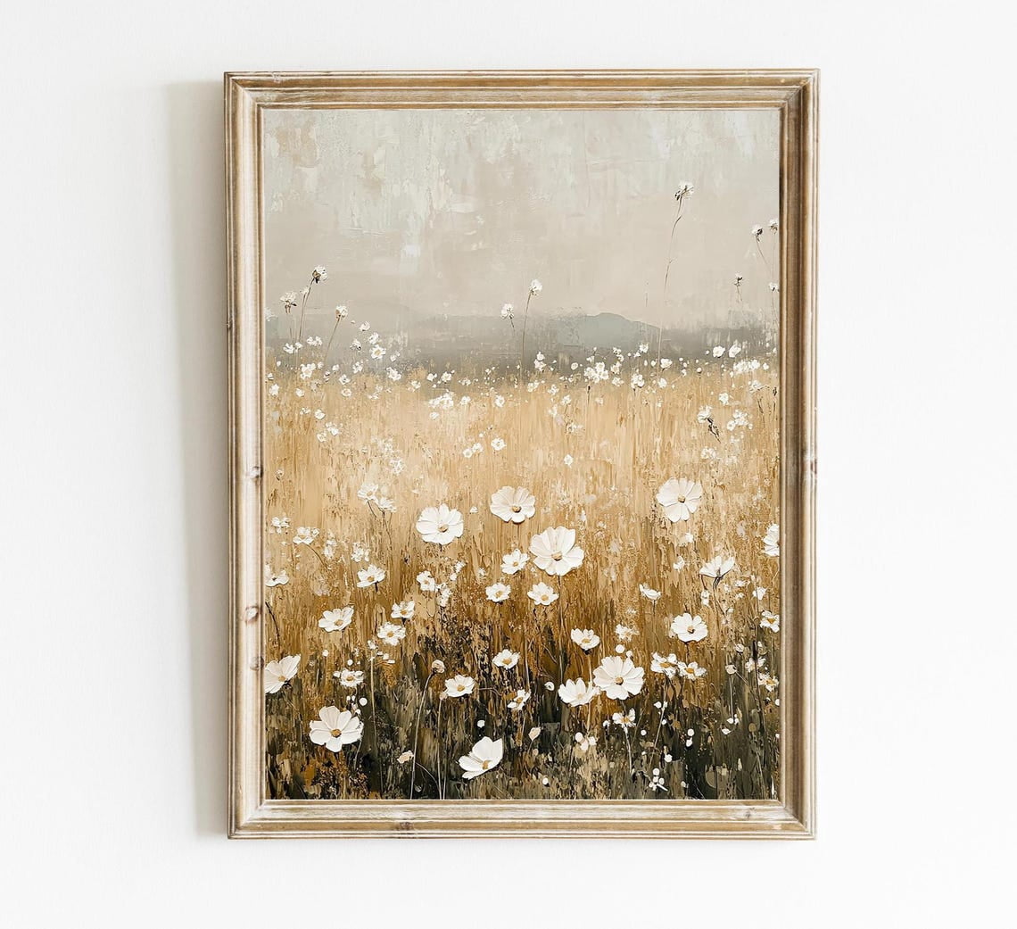 Kiloa Neutral Wildflower Print Poster Vintage Landscape Neutral Spring ...