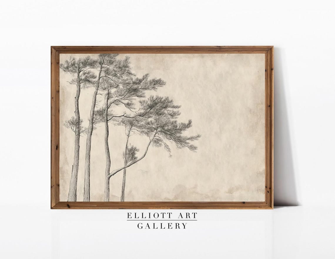 Kiloa Poster Neutral Tree Sketch Antique Rustic Tree Sketch Forest ...