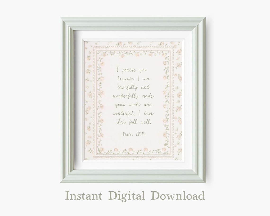 Kiloa Psalm 139:14 Poster Christian Nursery Scripture Wall Art, 8x12 ...