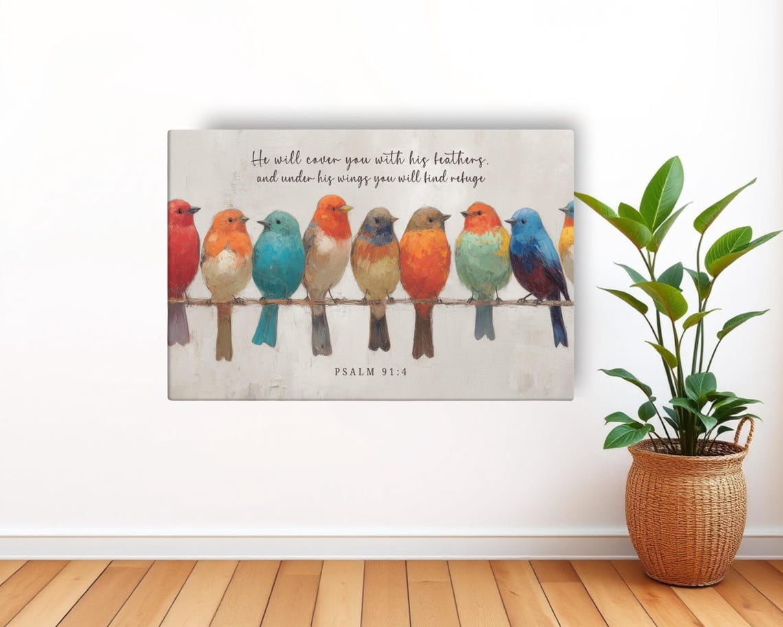 Kiloa Psalm 91 4 Bird Poster Christian Scripture Wall Art, 8x12 ...