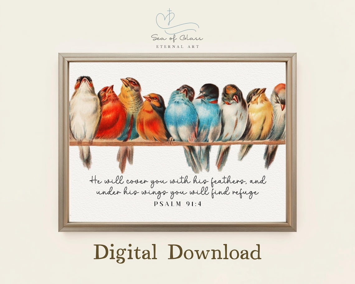 Kiloa Psalm 91:4 Bird Scripture Wall Art Poster, 8x12 UNFRAMED ...