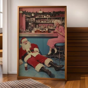 Kiloa Retro Santa Claus Bar Print,Vintage Festive Wall Art,, Poster ...