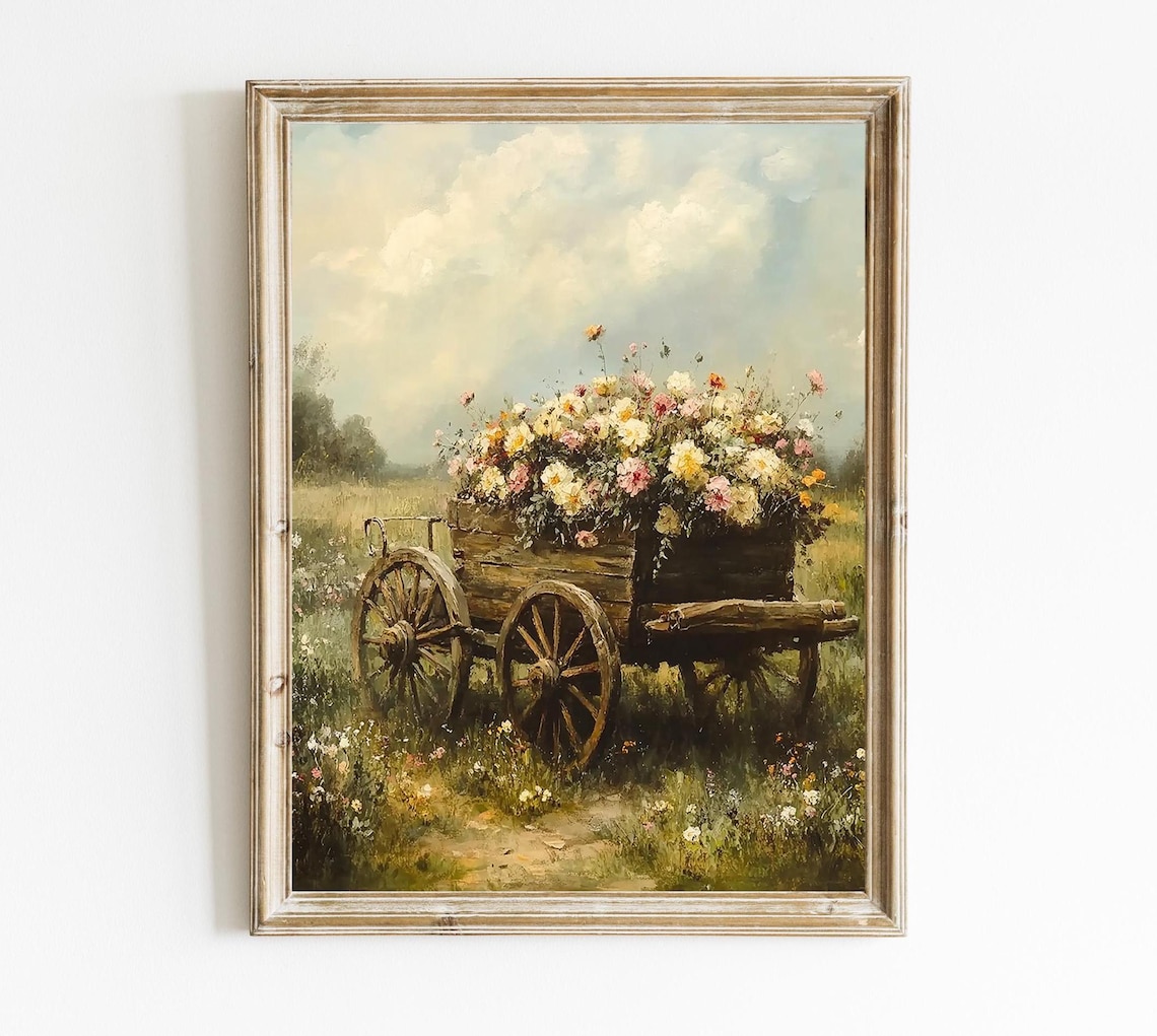 Kiloa Rustic Cart of Wildflowers Farmhouse Decor Poster Vintage ...