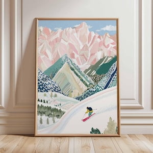 Kiloa Skiing Wall Art Print, Alpine Mountain Poster, Winter Sports Wall ...