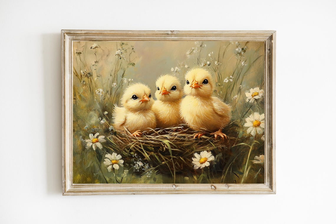 Kiloa Spring Chicks Baby Chicks in Nest with WildflowersSpring Chicken ...