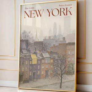 Kiloa Vintage Festive Town Magazine Cover Poster, Snowy Winter Village ...