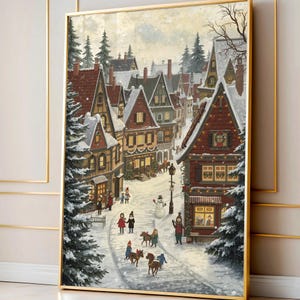 Kiloa Vintage Festive Town Magazine Cover Poster, Snowy Winter Village ...