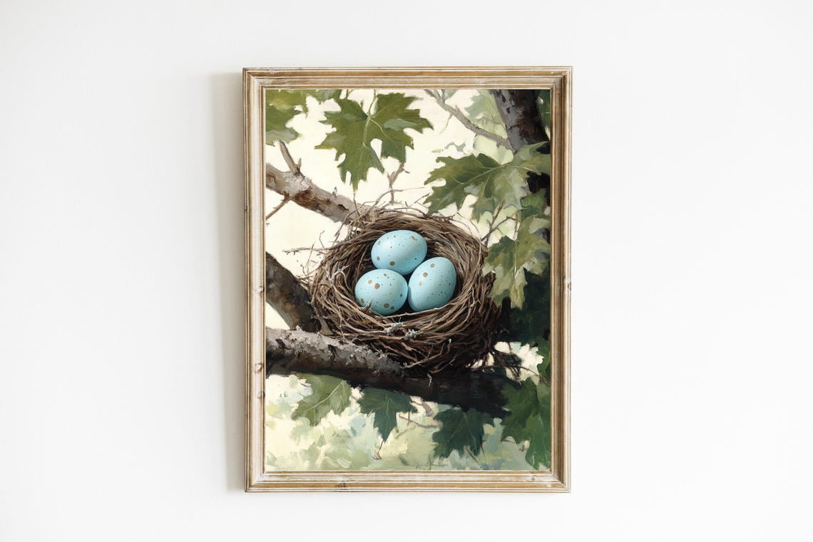 Kiloa Vintage Robins Nest Poster Neutral Farmhouse Nursery Wall Art ...